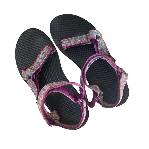 Teva | Shoes | Teva Womens Sports Sandals Purple Yellow Geometric Ankle ...